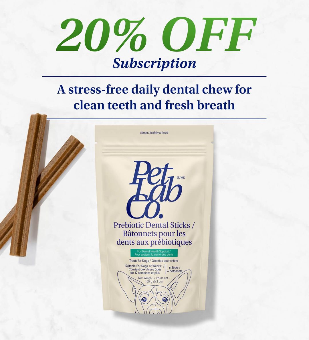 Prebiotic Dog Dental Sticks – Dog Teeth Cleaning Treats | PetLab Co.